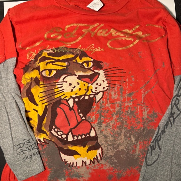 Ed Hardy | Shirts & Tops | Ed Hardy Red And Gray Kids Tiger Graphic ...